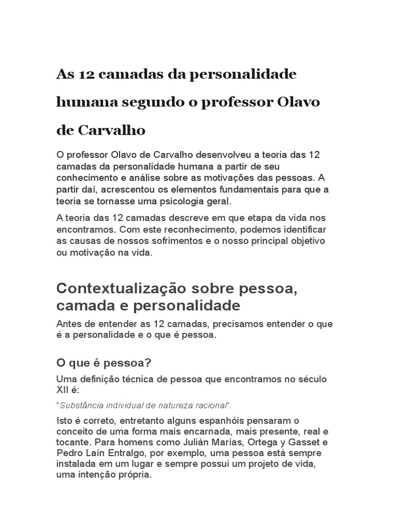 As 12 Camadas Da Personalidade Humana Segundo o Professor Olavo de ...