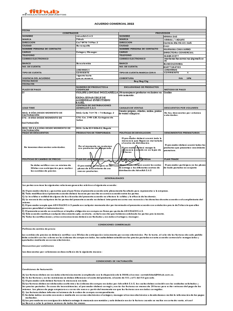 Acuerdo Comercial 2022 | PDF | Factura
