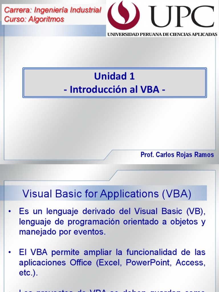 Introducción Al VBA - Semana 2 | PDF | Visual Basic para Aplicaciones ...
