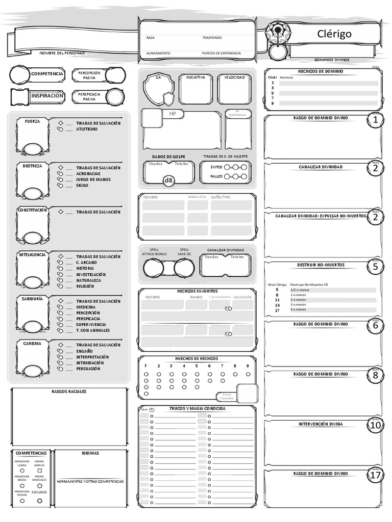 Hoja de Personaje Clérigo D&D 5e | PDF