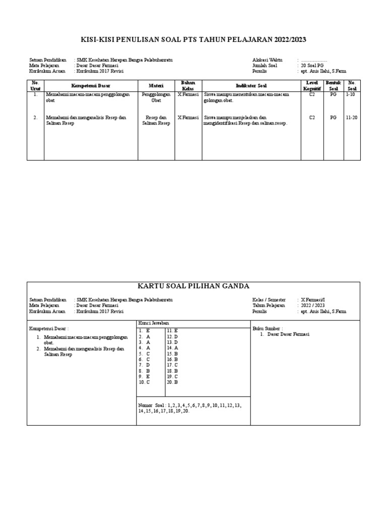 Kisi2 Dan Jawaban DDF XF PTS | PDF