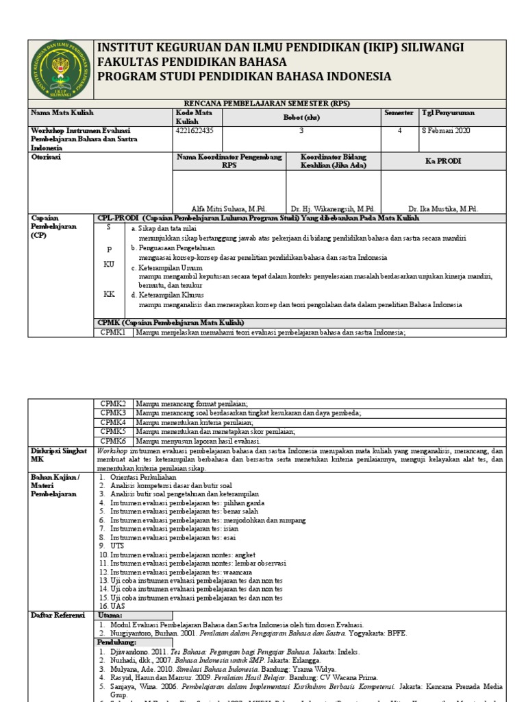 RPS Workshop Instrumen Evaluasi PBS Ind | PDF | Seni & Disiplin Bahasa