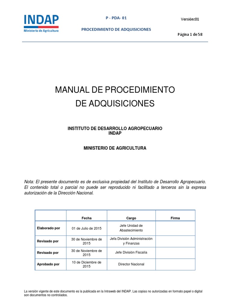 Manual de Adquisiciones INDAP | PDF | Presupuesto | Mercado (economía) Manual de Adquisiciones INDAP | PDF | Presupuesto | Mercado (economía)