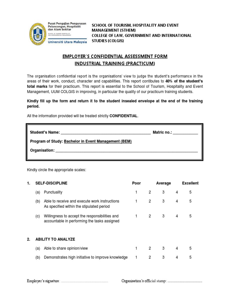 BEM Practicum EMPLOYER REPORT FORM | PDF | Communication | Cognitive ...