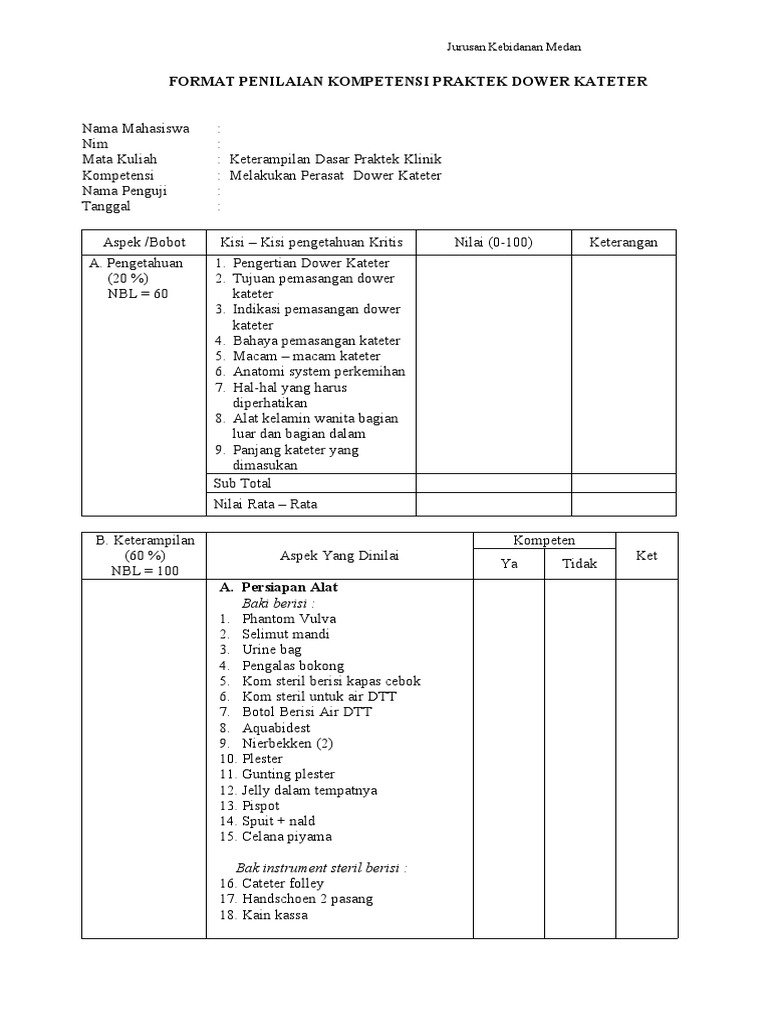 Penilaian Praktek Dower Kateter | PDF