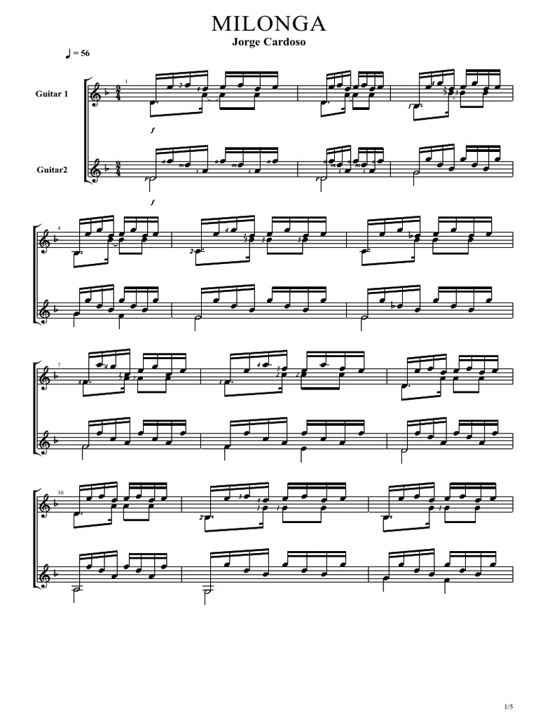 MILONGA guitar sheet music by Jorge Cardoso | PDF