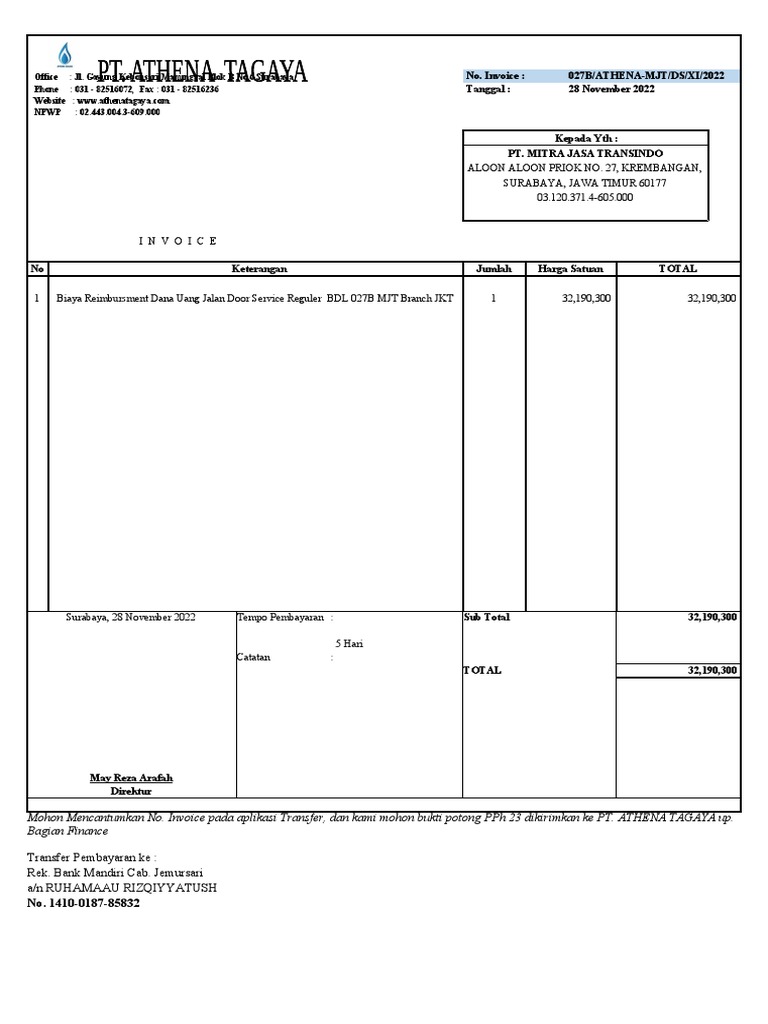 Template Invoice Wb-Ds-Dsd-Ob 2022 Bdl027 (B-C) | PDF