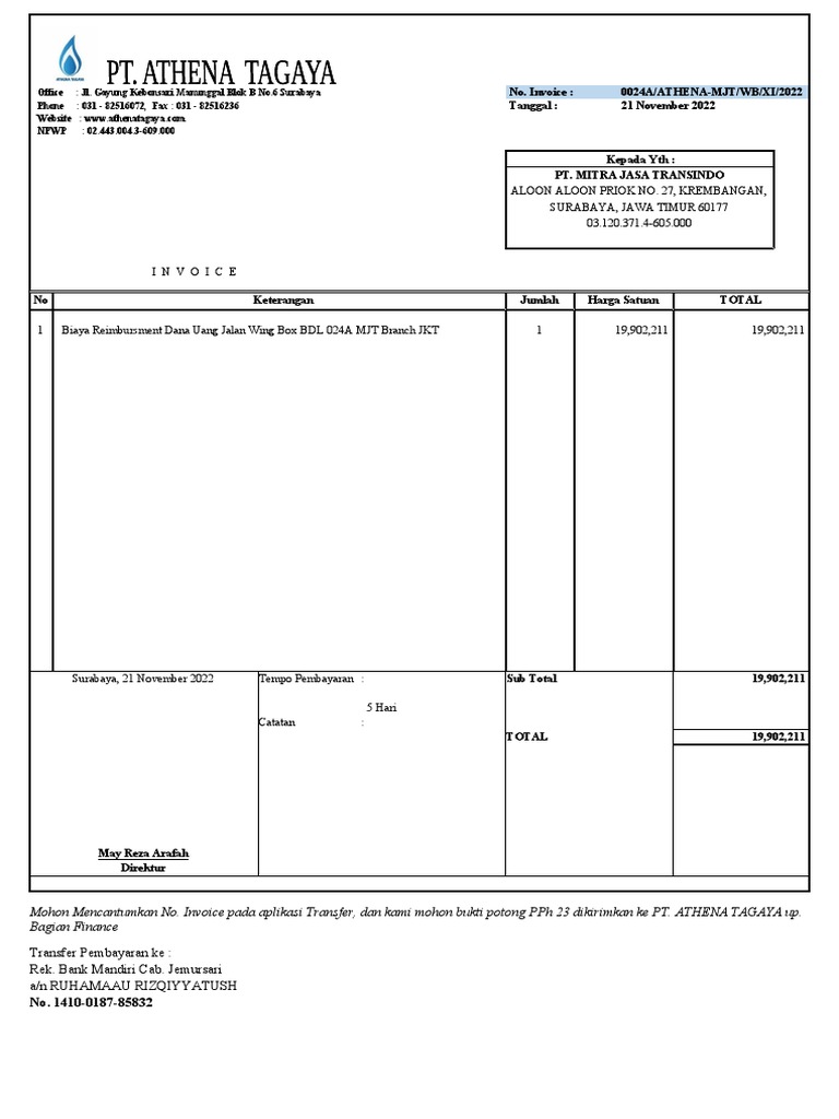 Template Invoice Wb-Ds-Dsd-Ob 2022 Bdl020c (Revisi) | PDF