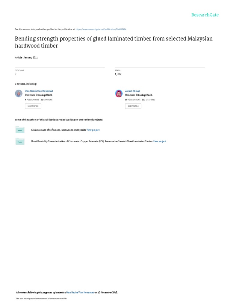 Bending Strength Properties of GLT From Selected Malaysian Hardwood ...