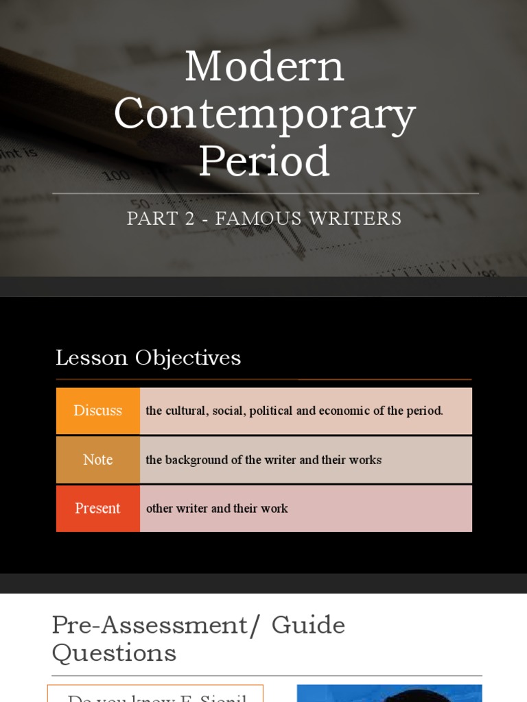 Modern Contemporary Period - Famous Writers | PDF | Philippines