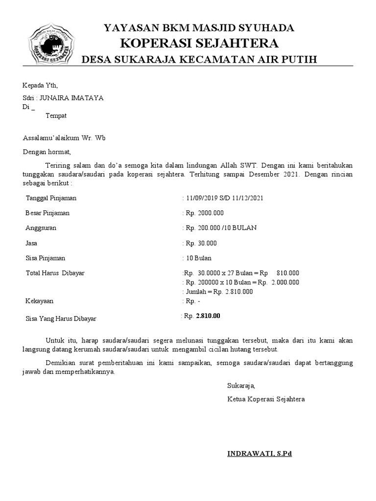 Surat Tunggakan 2021 | PDF
