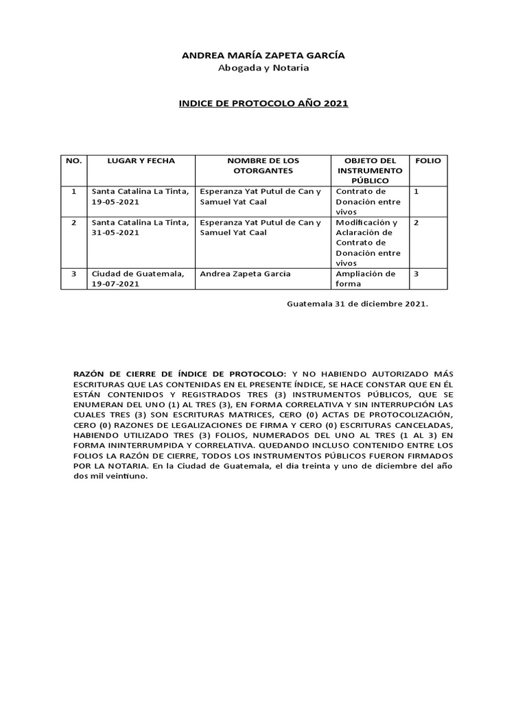 Indice de Protocolo | PDF | Ley común | Derecho Civil (Common Law)