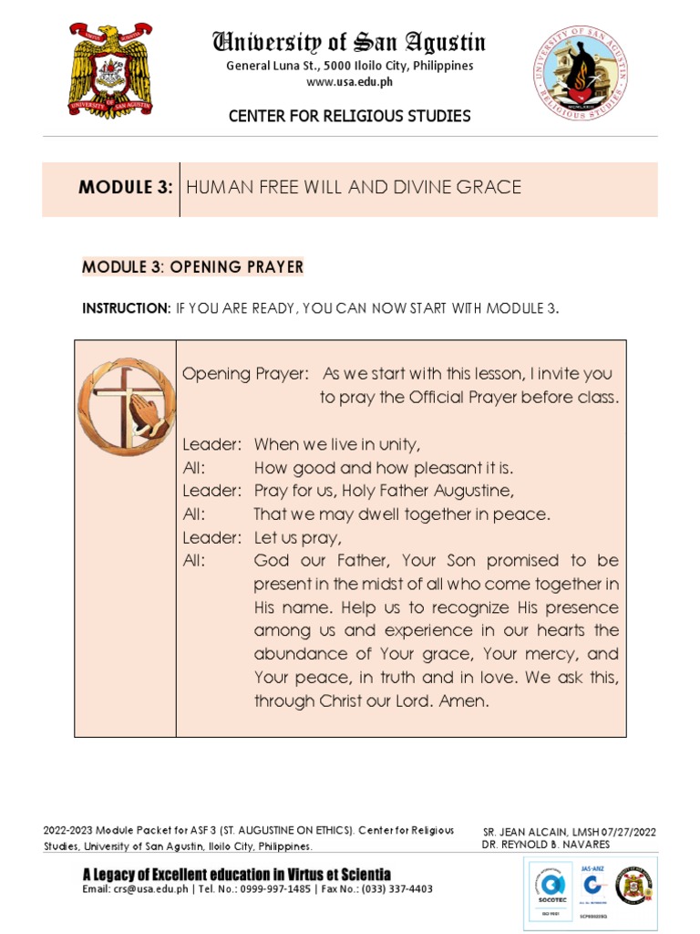 Asf 3 Module 3 Human Free Will and Divine Grace | PDF | Augustine Of ...