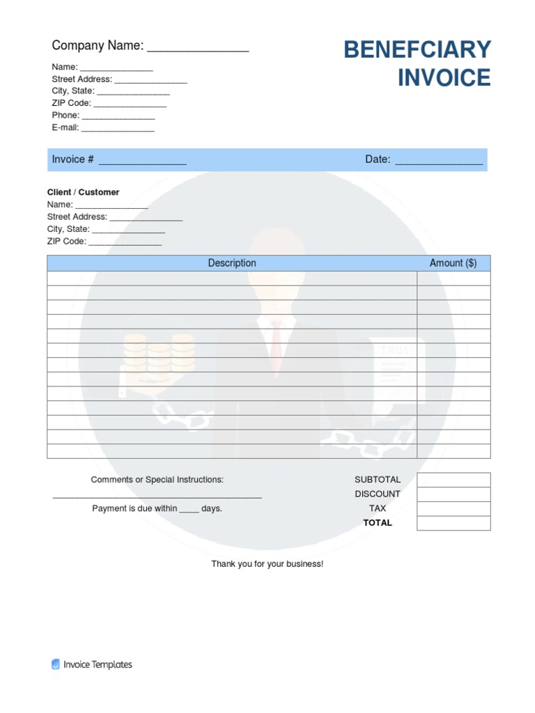 Beneficiary Invoice Template | PDF