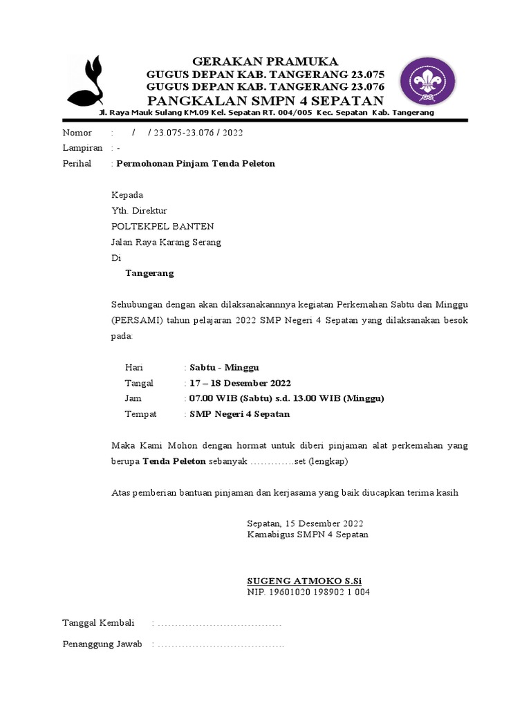 Surat Peminjaman Tenda | PDF