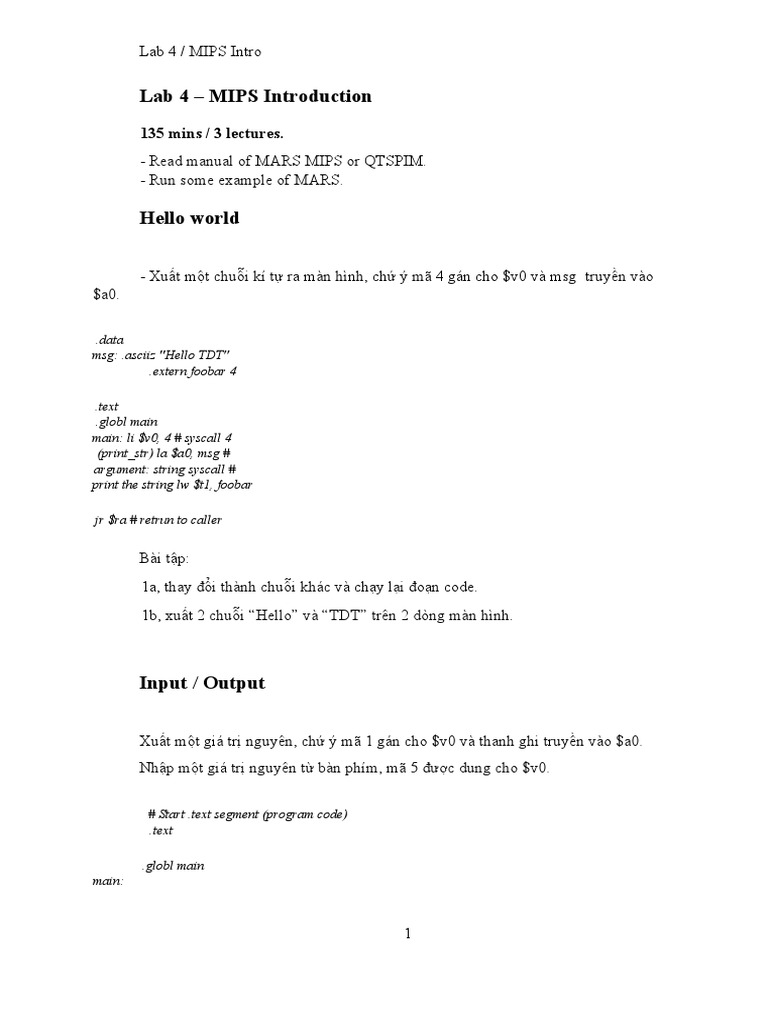 Lab 4 - Mips Introduction | PDF