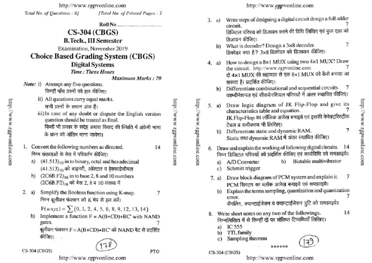 Cs 304 Digital Systems Nov 2019 | PDF