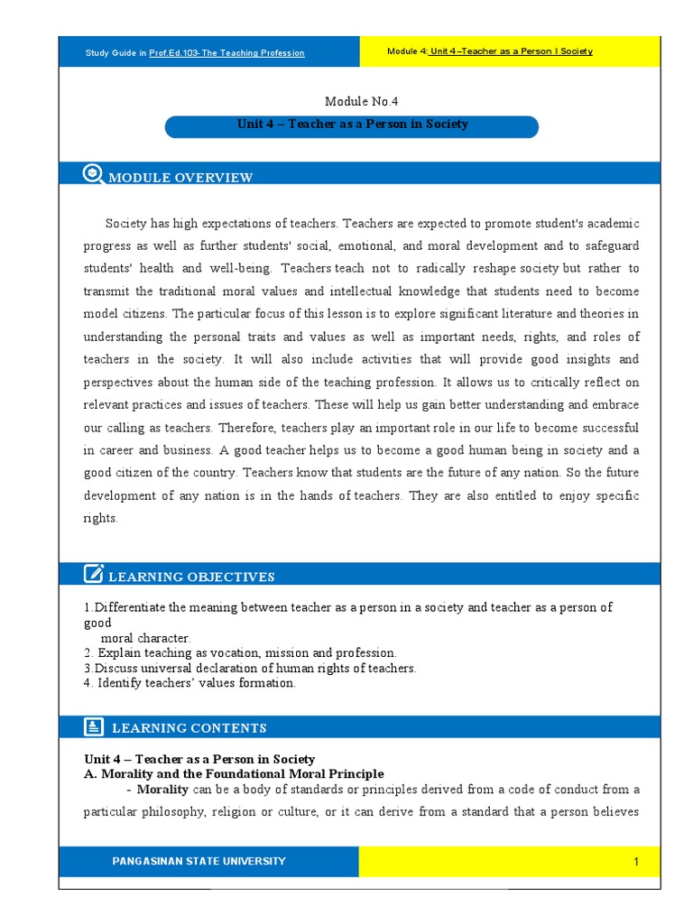 Teaching Prof Module 4 The Teaching Profession | PDF | Teachers | Morality
