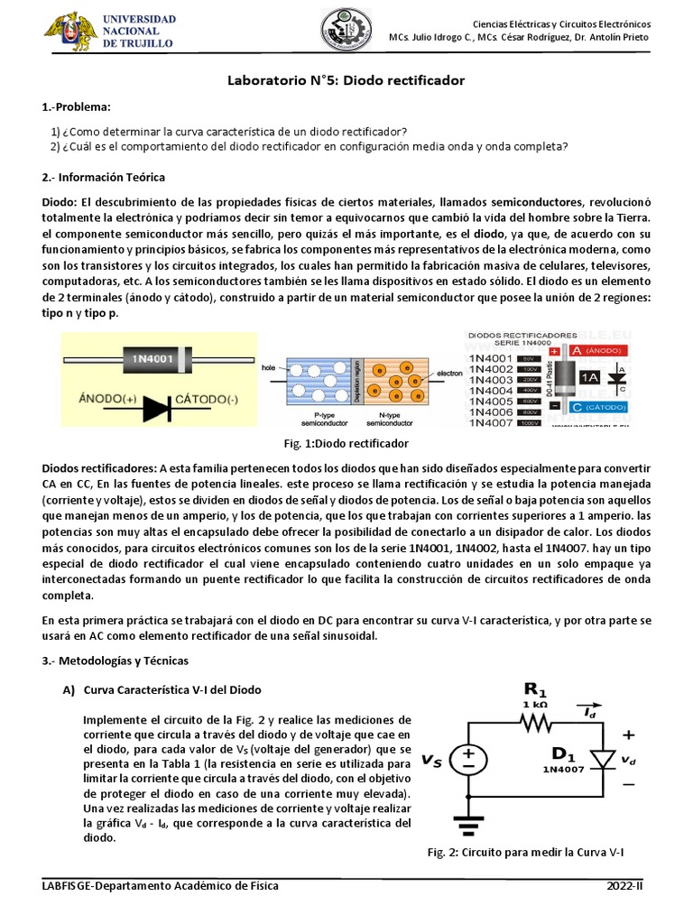 Lab. N°5_Diodo rectificador | PDF | Electrónica | Rectificador
