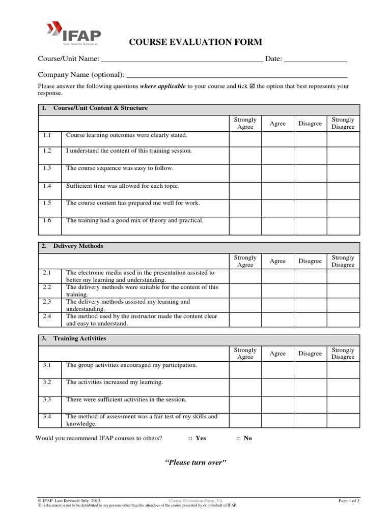 Example Training Course Evaluation Form | PDF | Learning | Change
