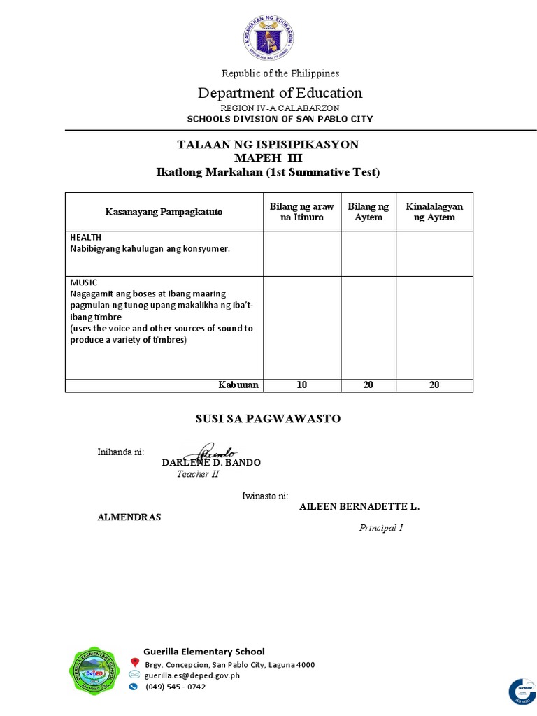 MAPEH 3 - 2nd SUMMATIVE TEST-QUARTER 3 | PDF