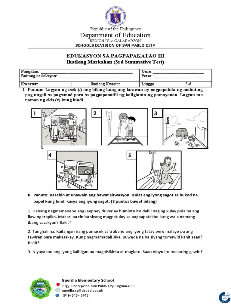 ESP 3-Q3-3rd Summative Test | PDF