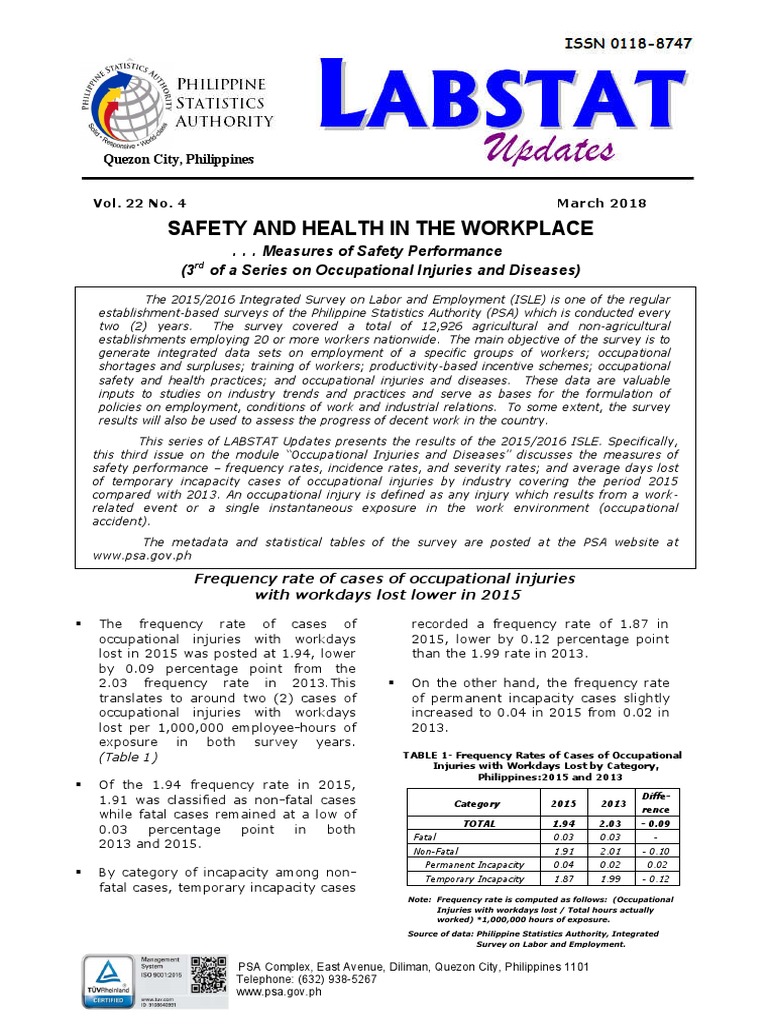 PSA OHS Statistics Vol. 22 No.4 - Mar2018 | PDF | Occupational Safety ...