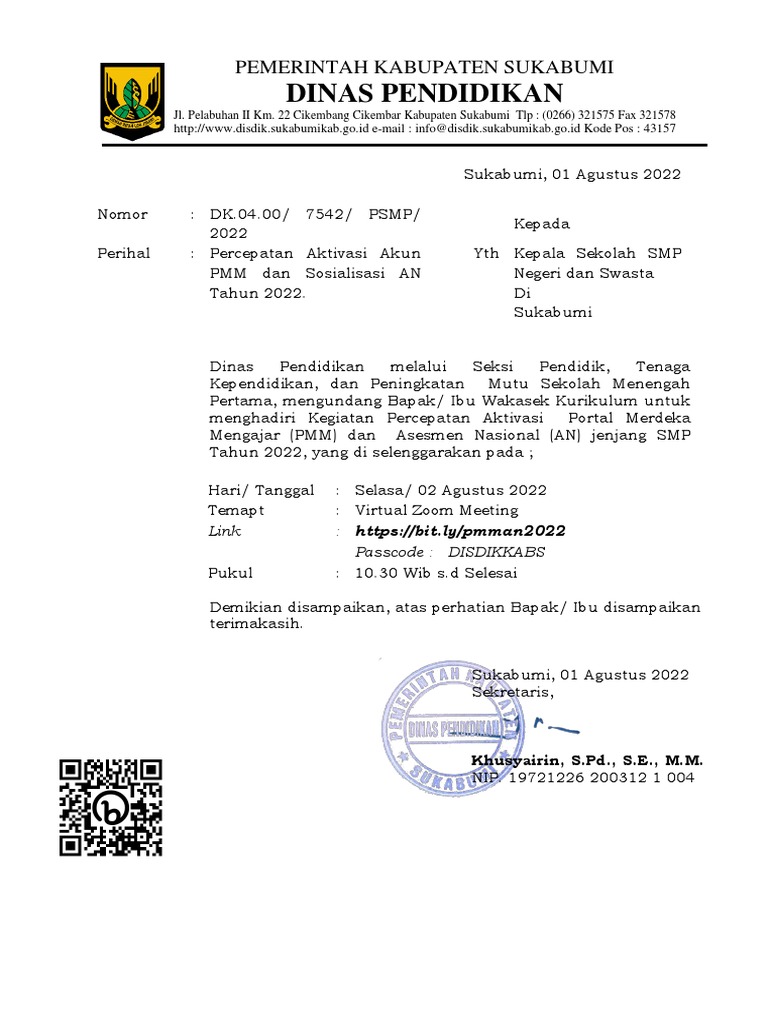 Surat Undangan Aktivasi Akun PMM Dan Sosialisasi AN | PDF