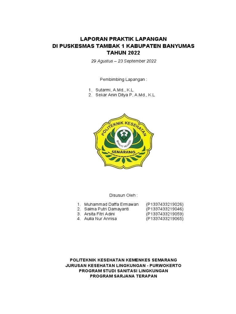 Laporan PKL Puskesmas Tambak 1 | PDF Laporan PKL Puskesmas Tambak 1 | PDF