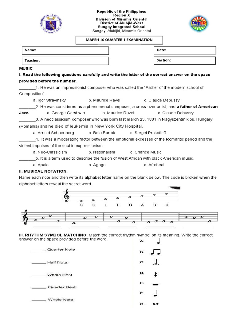 Diagnostic Test MAPEH 10 | PDF | Health Professional | Health Sciences