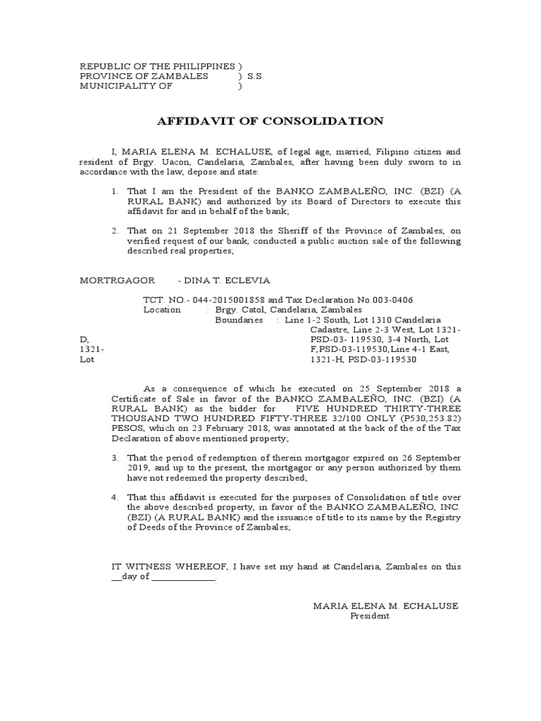 Affidavit of Consolidation-Format | PDF | Affidavit | Common Law