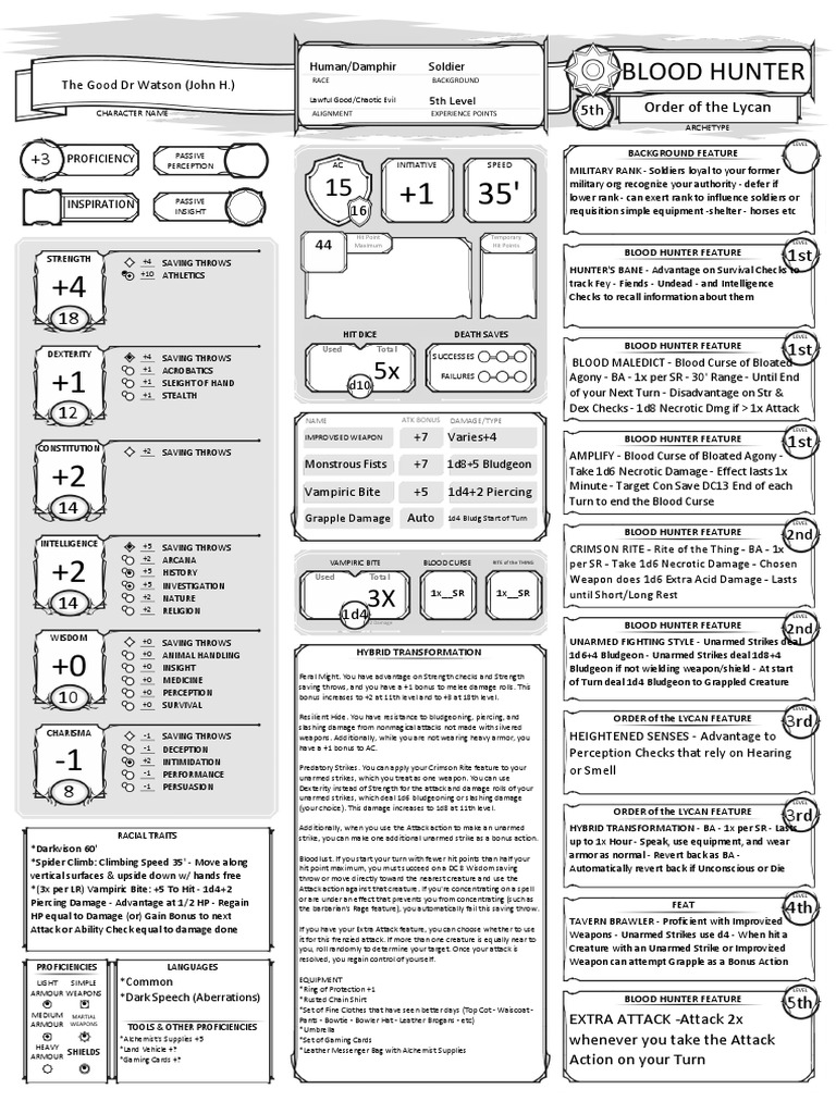 DR Watson Character Sheet | PDF | Role Playing Games