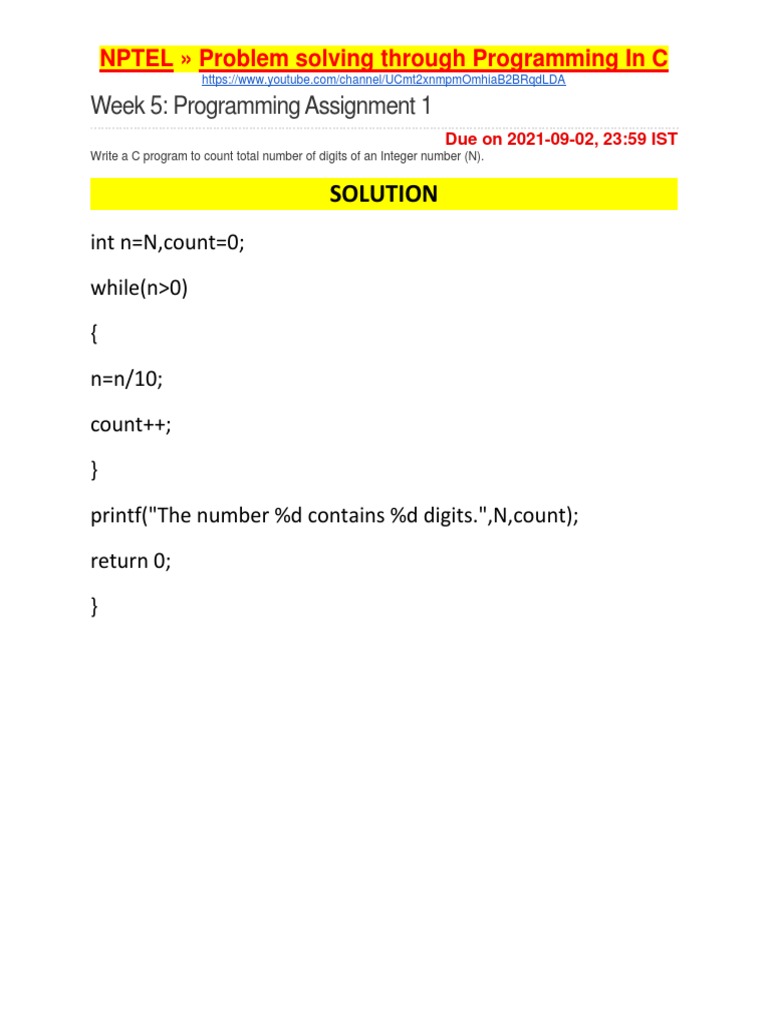 Problem Solving Through Programming In C Week 5 Programming Assignment Pdf 9552