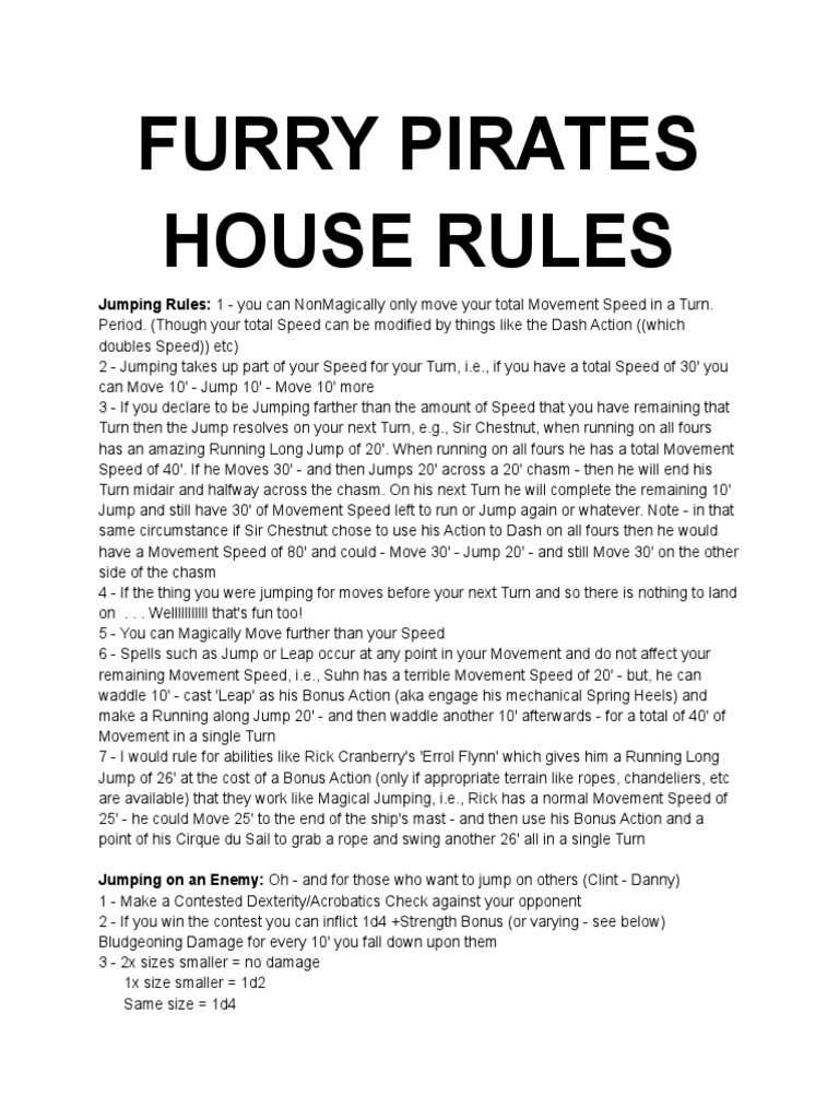 Furry Pirates House Rules | PDF | Death