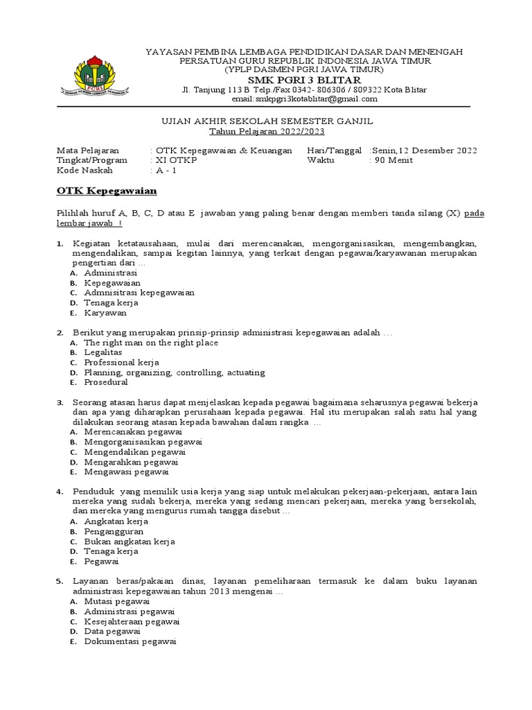Soal UAS XI OTKP (OTK Kepegawaian-OTK Keuangan) | PDF