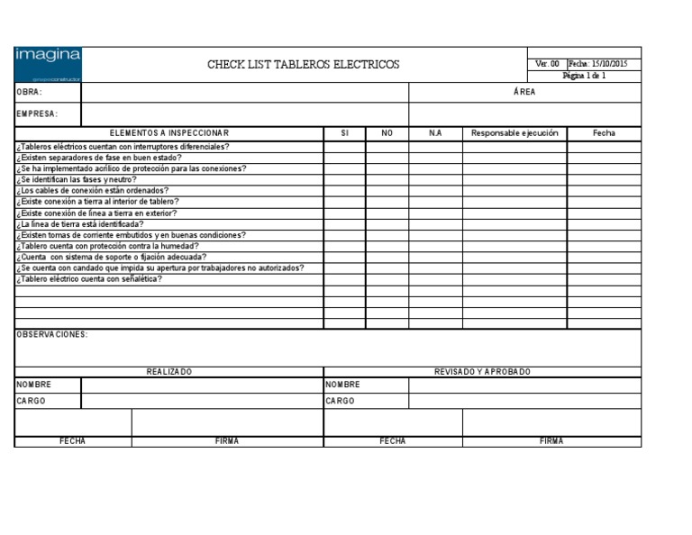 Checklist Para Tableros Eléctricos Pdf