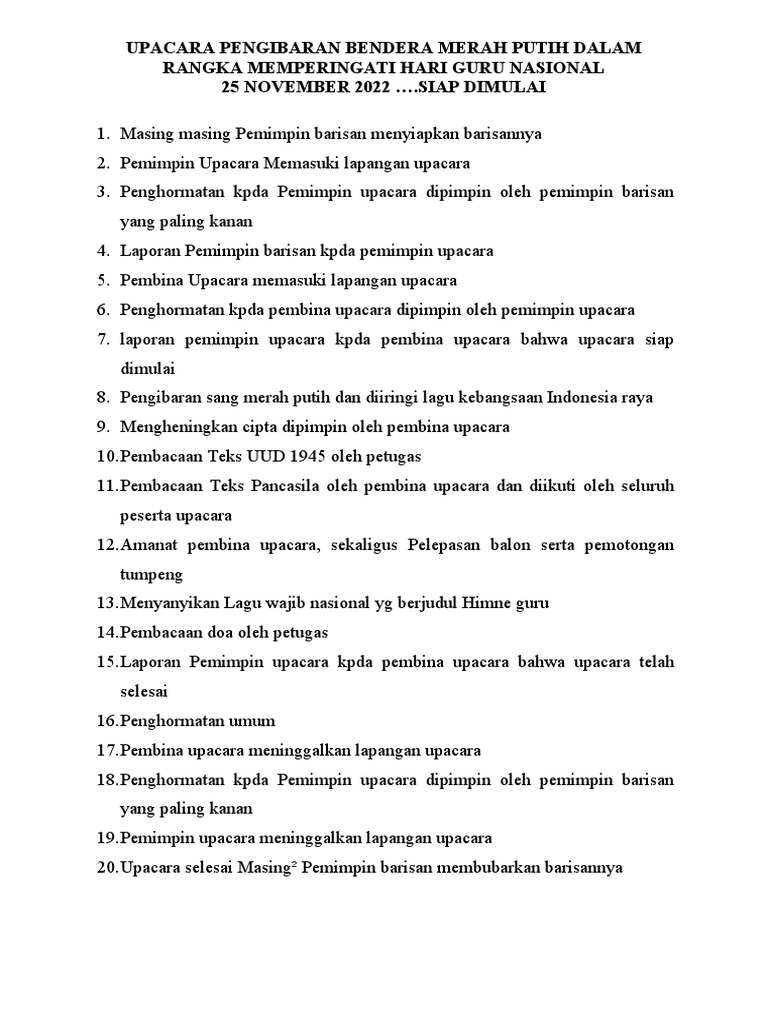 Susunan Upacara Hari Guru | PDF