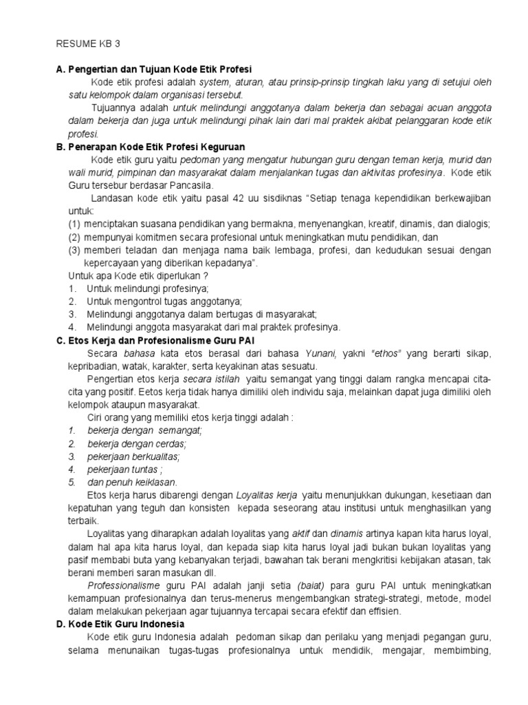 Resum Modul PPG (KB 3kode Etik Guru Pai) Badrun Klas A | PDF