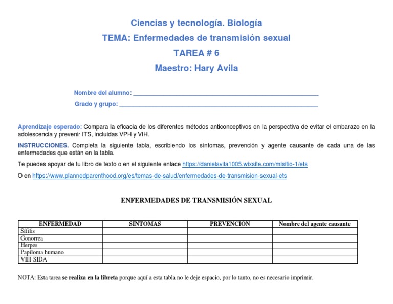 Tarea #6 Enfermedades de Transmision Sexual | PDF