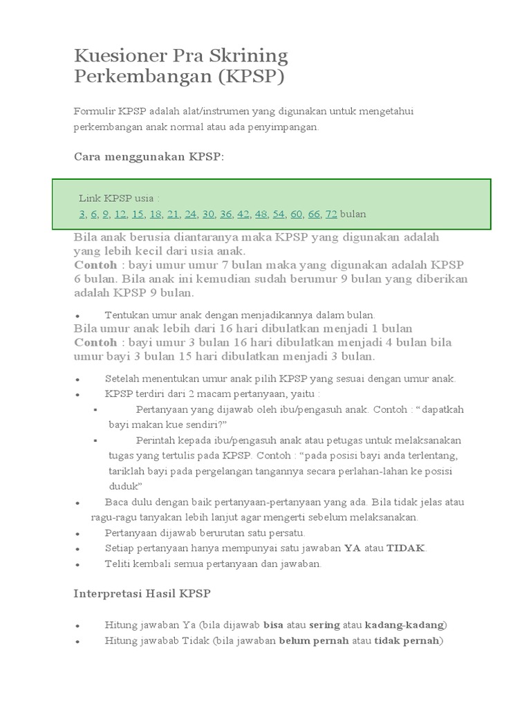 Cara Menggunakan KPSP | PDF