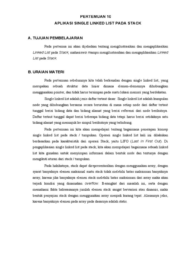 Penerapan Single Linked List pada Stack | PDF