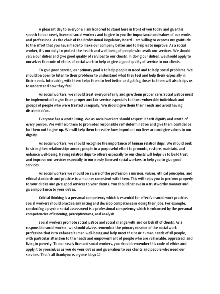 SPEECH Code of Ethics | PDF | Social Work | Dignity