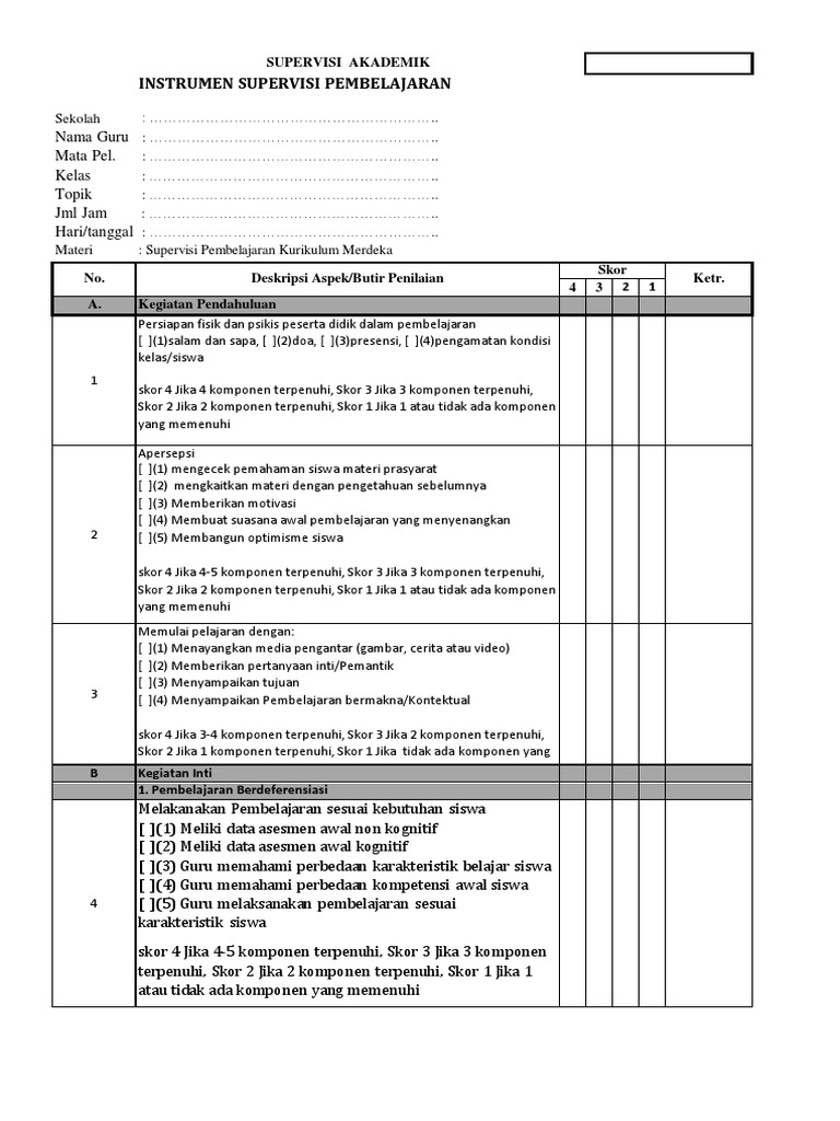 Supervisi KBM Kurikulum Merdeka | PDF