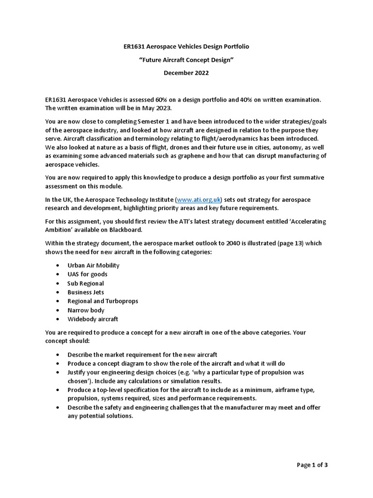 ER1631 Aerospace Vehicles Design Portfolio | PDF | Aircraft | Aerospace