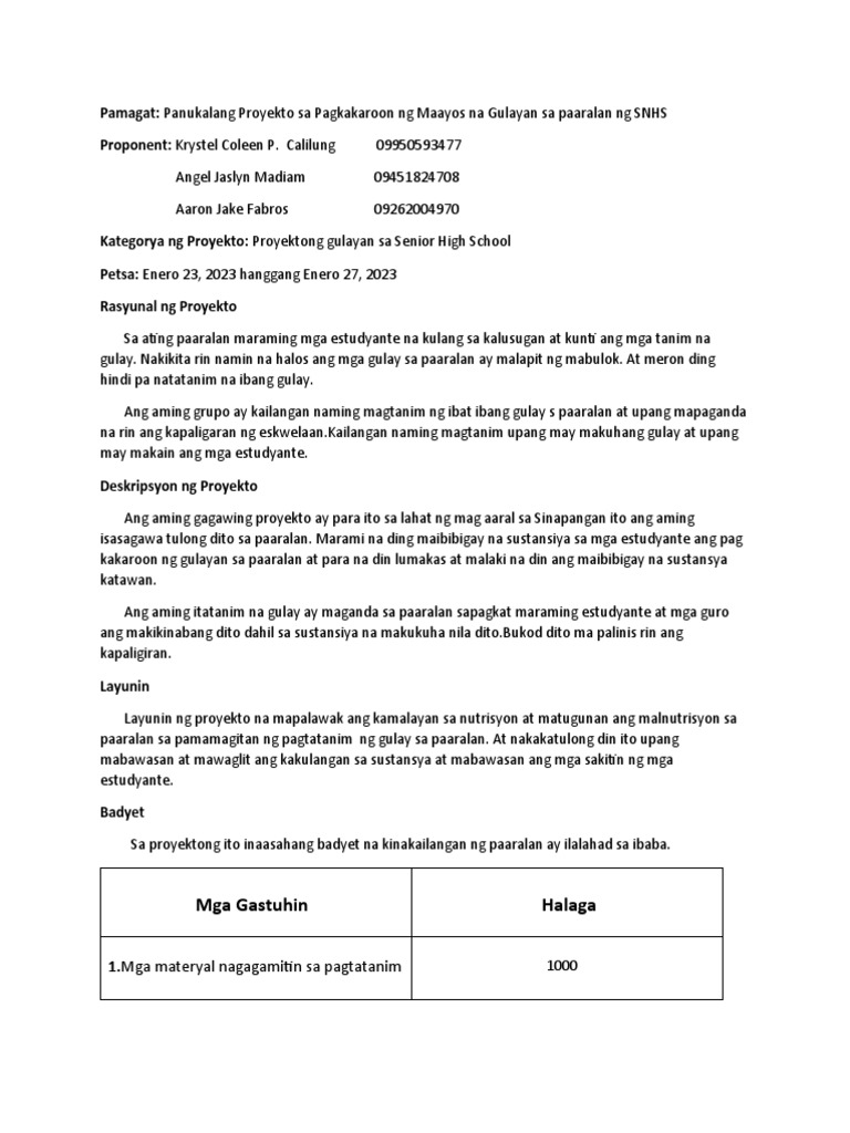 Panukalang Proyekto | PDF