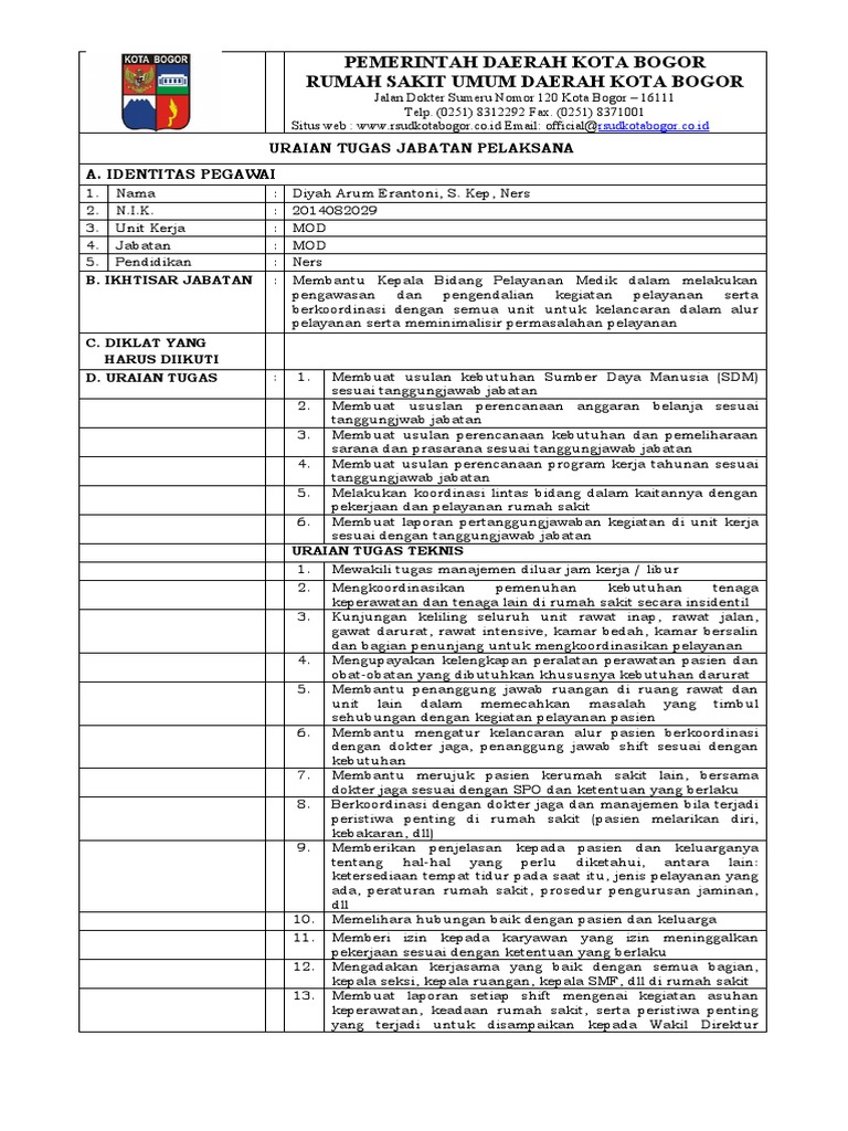 Form Uraian Tugas Pelaksana Pegawai Rsud | PDF