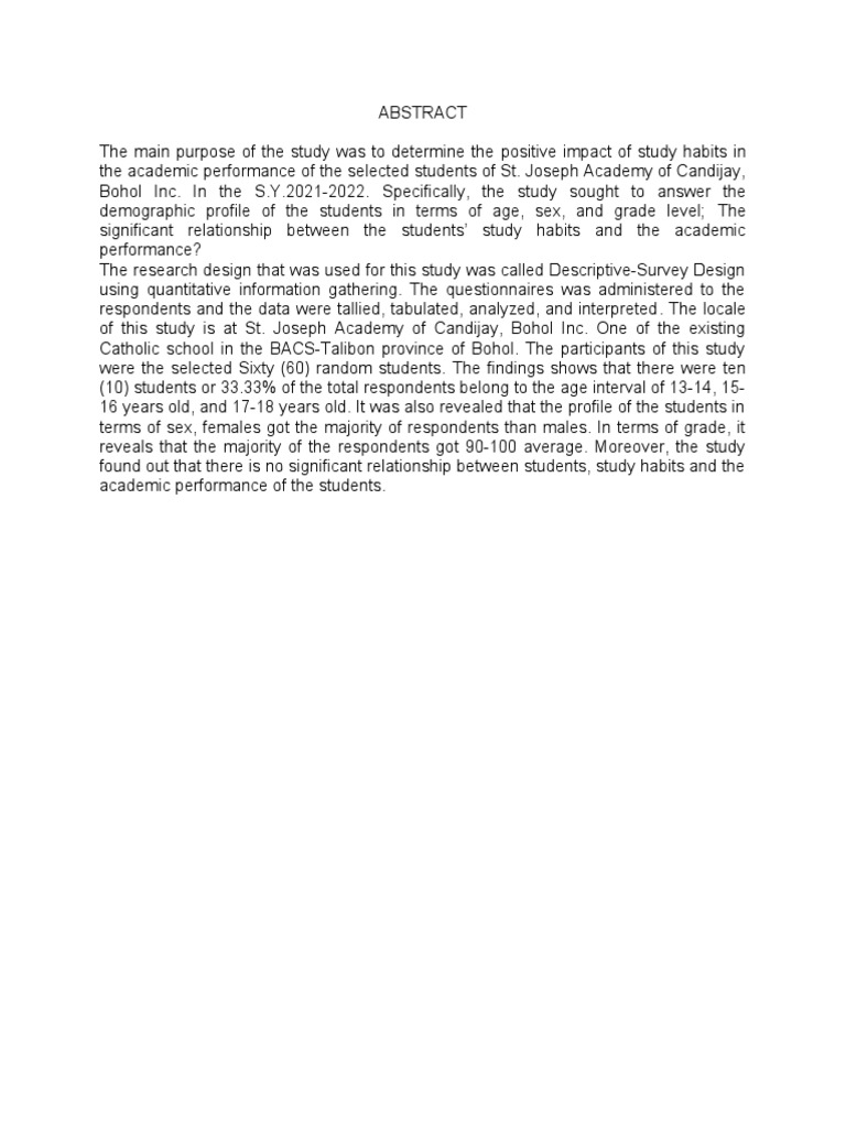 Determining the Positive Impact of Study Habits on the Academic ...