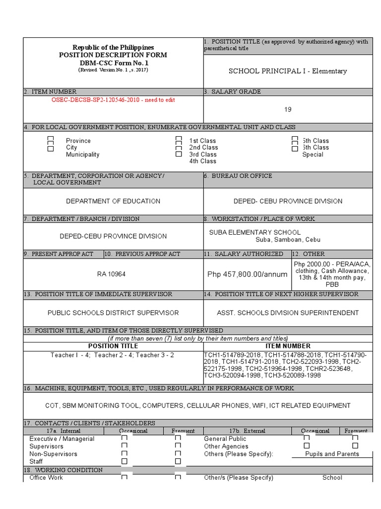 Principal Position Description Form | PDF | Teachers | Behavior ...