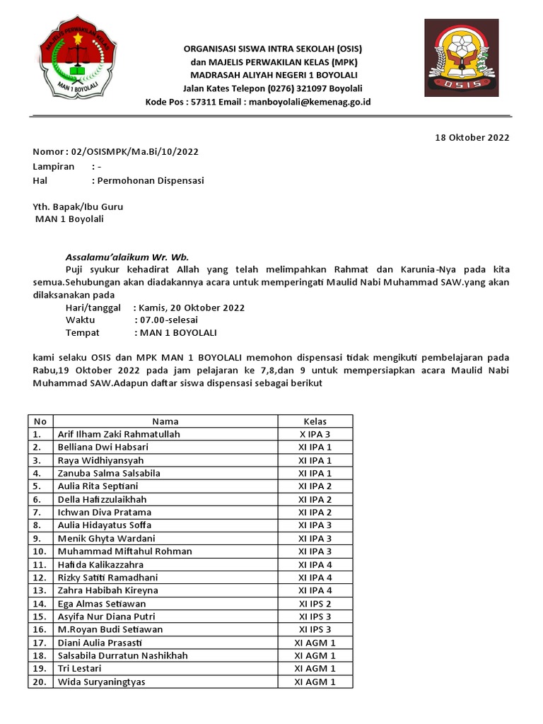 Surat Dispen | PDF