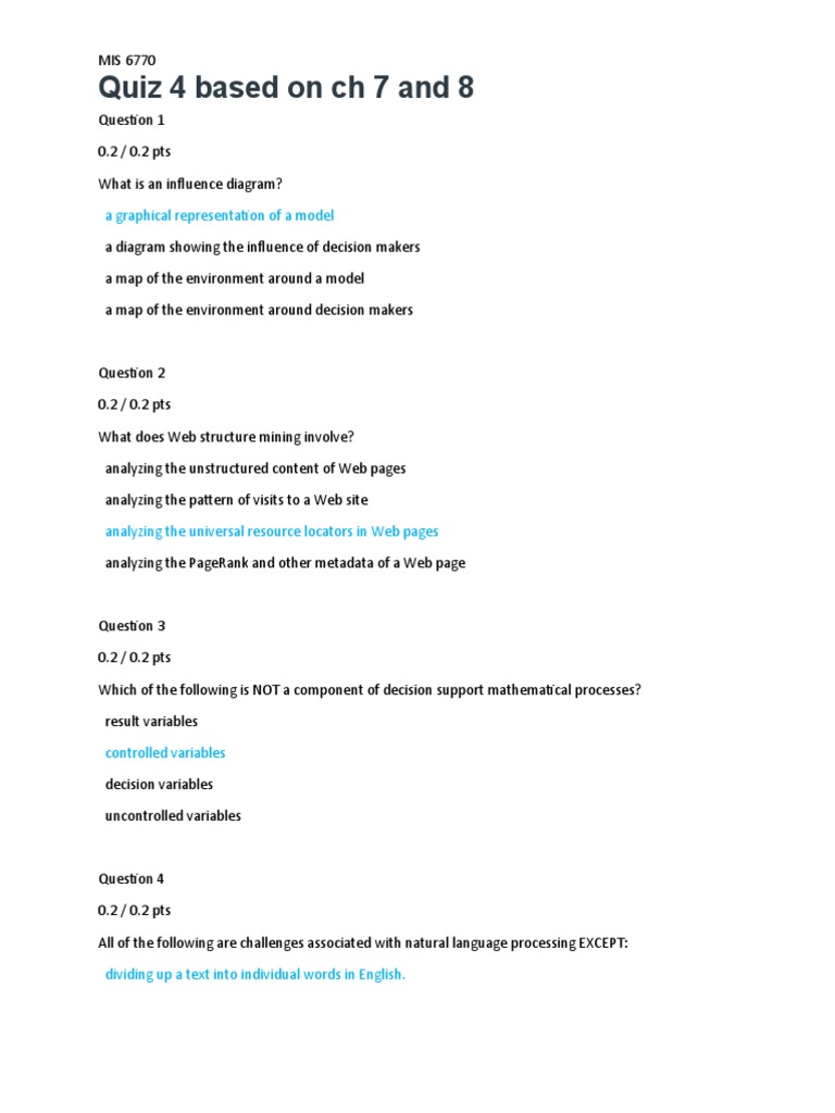 Quiz 4 Based On CH 7 and 8 | PDF | Sensitivity Analysis | Simulation